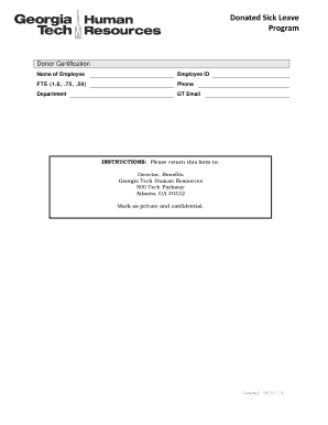 Fillable Online ohr gatech Donated Sick Leave Form - Human Resources Georgia Institute of bb Fax ...