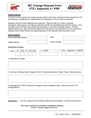 Fillable Online WC Change Request Form VTS / Appendix A / PRR Fax Email ...