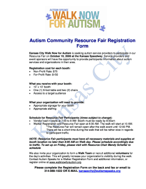 Fillable Online Autism Community Resource Fair Registration Form Fax ...