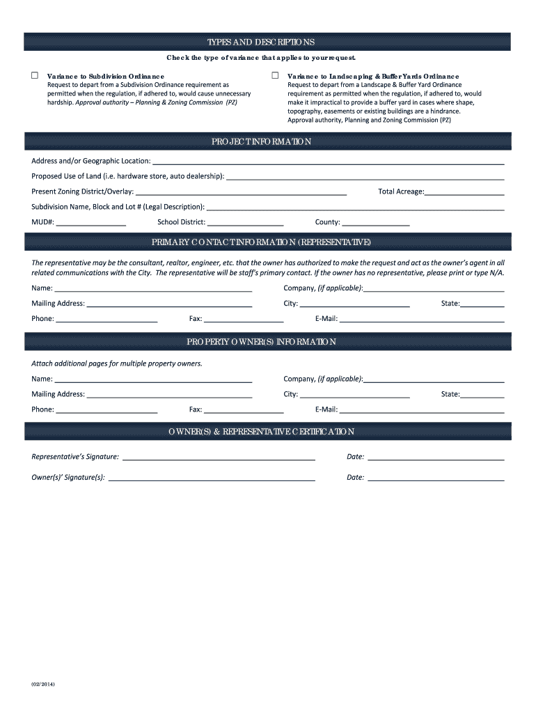 Fillable Online PlANNiNG amp ZONiNG COMMiSSiON VARiANcE bAPPlicAtiONb Fax Email Print - pdfFiller