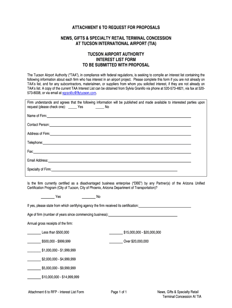 Fillable Online Attachment 6 - Interest List bFormb - Tucson ...