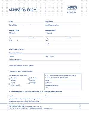 Fillable Online aper qc Formulaire d039admission-ang 11 ...