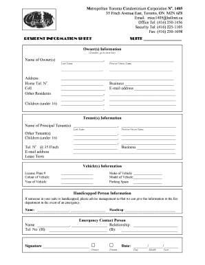 Fillable Online chicagocondominium Resident Information Sheet - Chicago ...