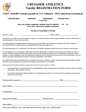 Fillable Online CRUSADER ATHLETICS Varsity REGISTRATION FORM Fax Email ...