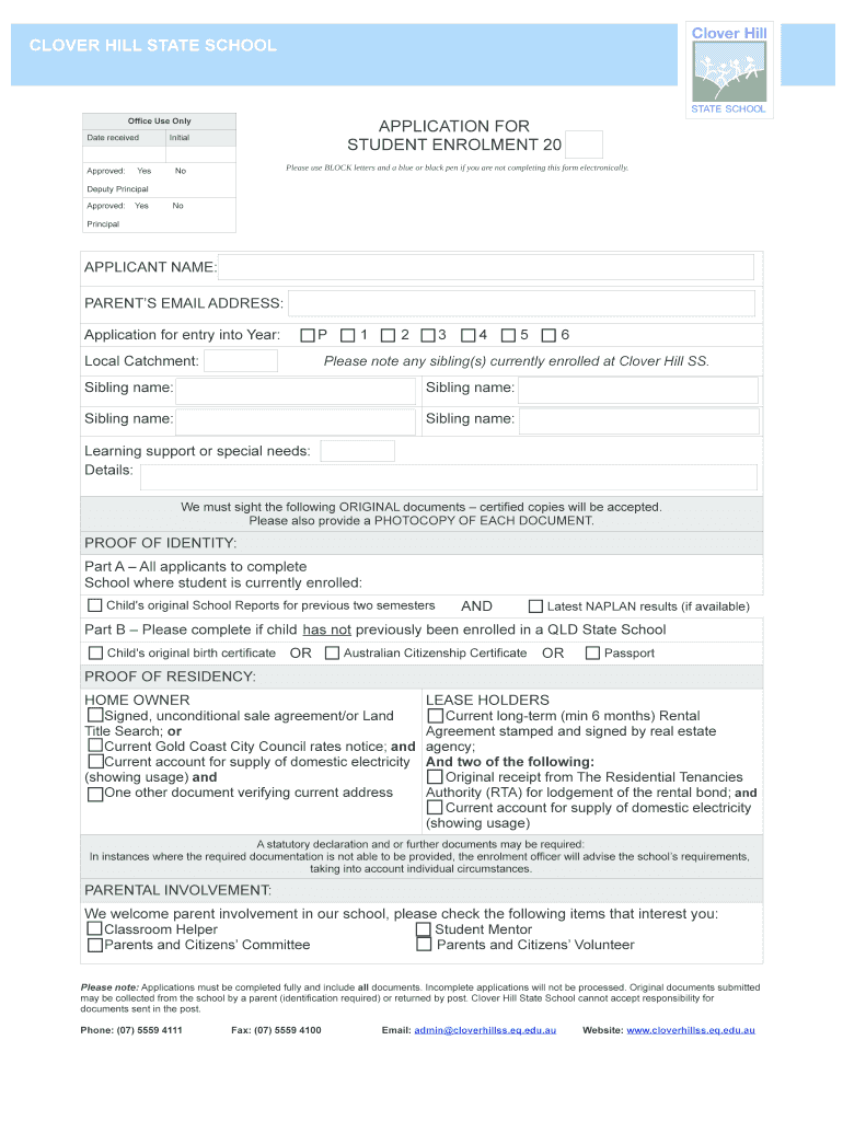 Fillable Online cloverhillss eq edu CLOVER HILL STATE SCHOOL Fax Email Print - pdfFiller