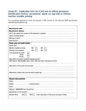 Fillable Online icar Annex B1 bApplication formb for ICAR test on ...