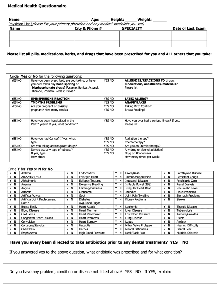 Fillable Online medical Health Questionnaire.doc Fax Email Print ...
