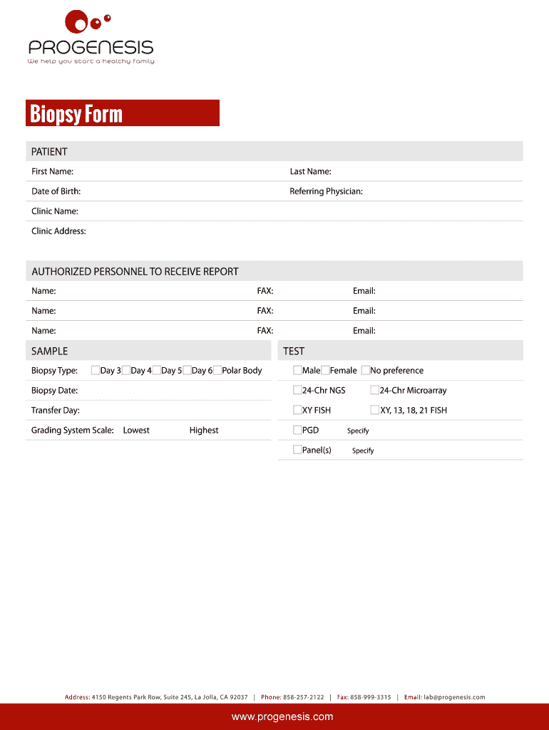 Fillable Online Biopsy sheet final - Progenesis.com Fax Email Print ...