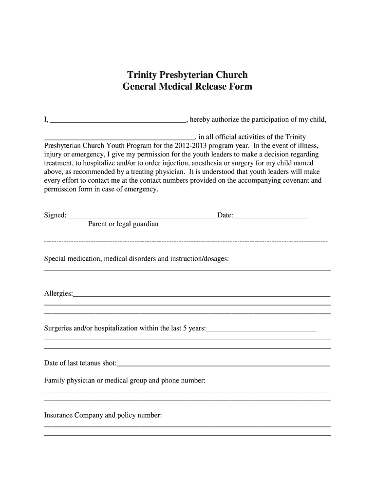 Fillable Online tpcfm Trinity Presbyterian Church General Medical ...