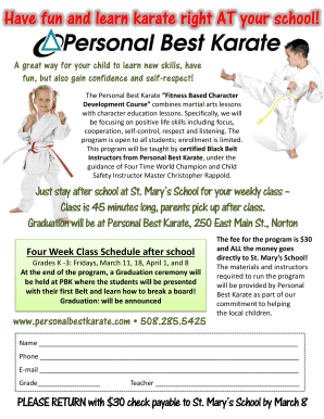 Fillable Online stmarymansschool Have fun and learn karate right AT ...