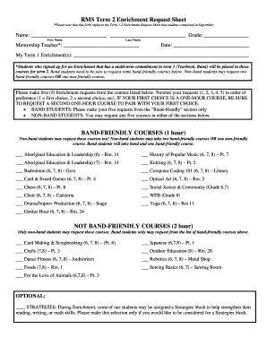 Fillable Online rms sd23 bc RMS Term 2 Enrichment Request Sheet BAND ...