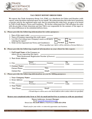 Fillable Online TAG CREDIT REPORT ORDER FORM We request that Trade ...
