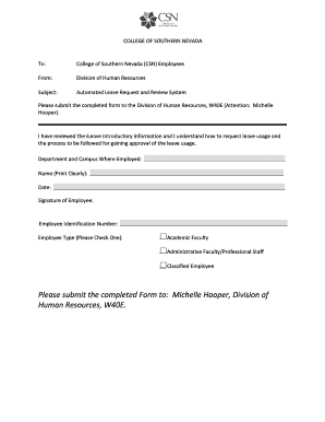 Fillable Online csn ILeave Acknowledgement Form pdf - CSN Fax Email ...