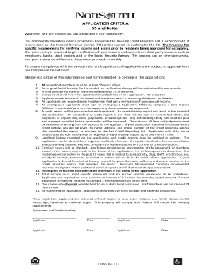 Fillable Online APPLICATION CRITERIA 55 and Better ...