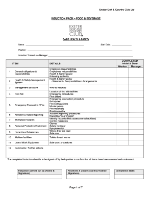 Fillable Online exetergcc co Induction pack food & beverage - Exeter ...