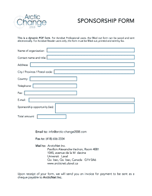 Fillable Online SPONSORSHIP FORM - bArcticb Change 2008 Fax Email Print ...