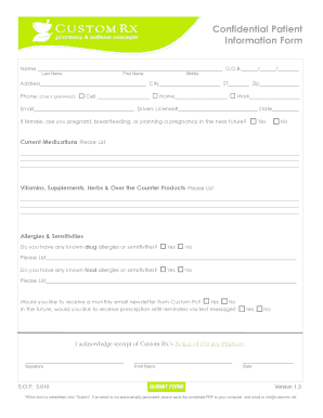 Fillable Online customrx Confidential Patient Information Form - Custom ...