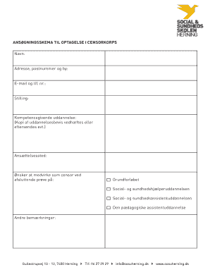 Fillable Online sosuherning Ans gning til censorer - Social & Sundhedsskolen Herning Fax Email ...