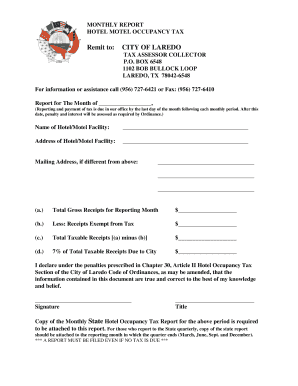 Fillable Online Monthly Report Hotel Motel Occupancy Tax Fax Email ...