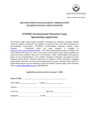 Fillable Online NYSDEC Environmental Education Camp Sponsorship ...