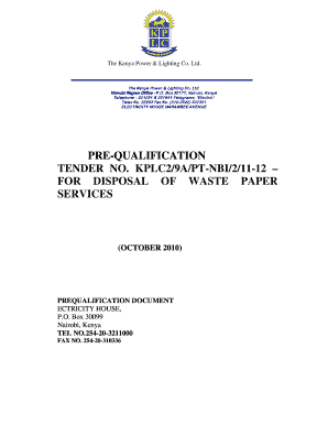 Fillable Online kplc co Prequalification - tender -2- for DISPOSAL OF ...