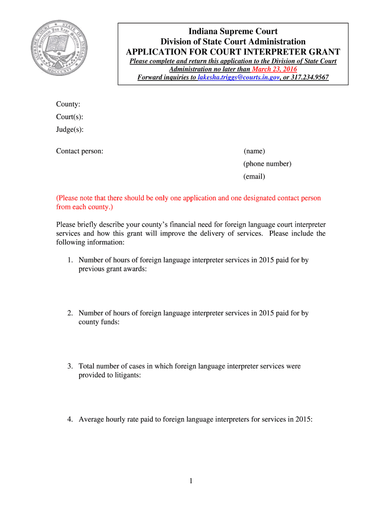 Fillable Online in Indiana Supreme Court Division of State Court ...