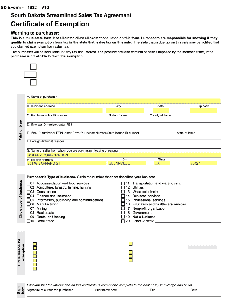 Fillable Online South Dakota Streamlined Sales Tax Agreement ...