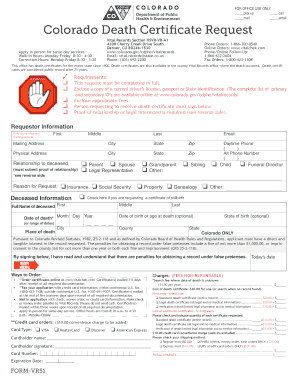 Fillable Online colorado Colorado Death bCertificateb Request ...