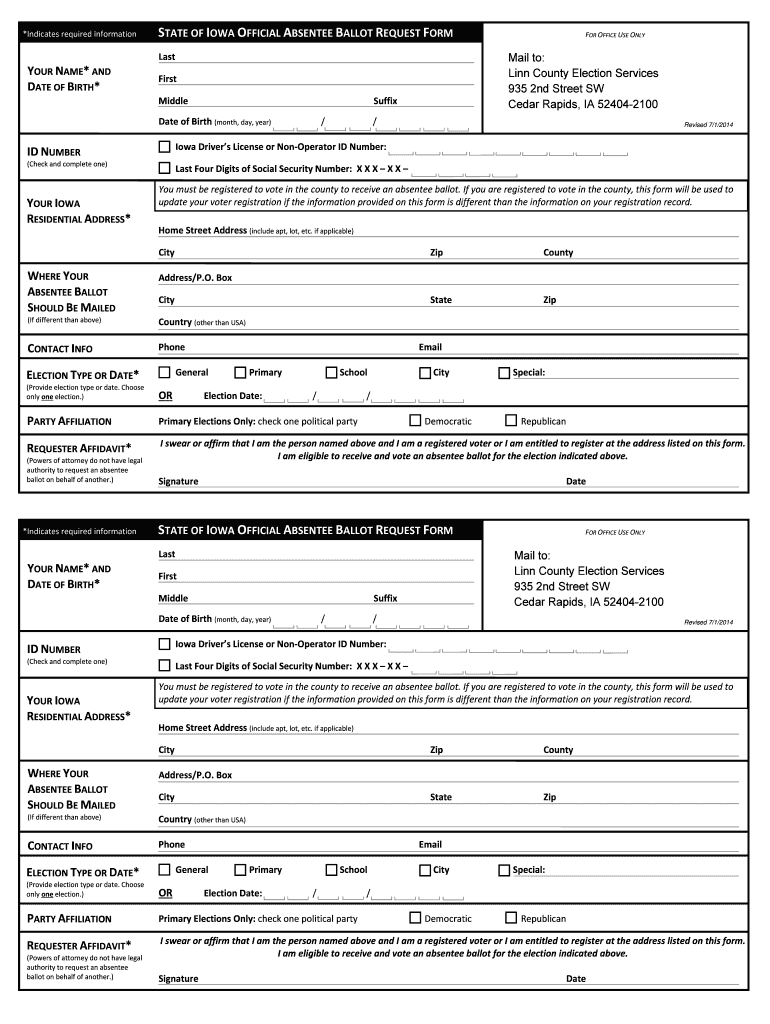 Fillable Online Absentee Ballot Request bFormb - Linn County Fax Email ...