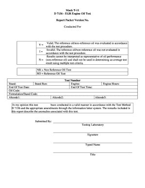 Fillable Online ftp astmtmc cmu Mack T-11 D 7156 - EGR Engine Oil Test ...