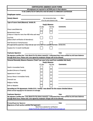 Fillable Online CERTIFICATED ABSENCE LEAVE FORM Fax Email Print - pdfFiller