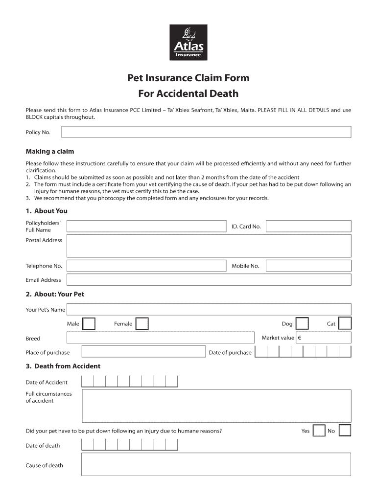 Fillable Online BPet Insurance Claimb Form For Accidental Death Fax ...