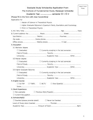 Fillable Online if nu ac Graduate Study Scholarship Application From ...