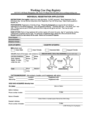 Fillable Online Individual Dog Application - Working Cow Dog Registry ...