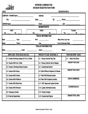 Fillable Online nastshowtrucks WORKING COMBINATION DIVISION REGISTRATION FORM - nastshowtrucks ...