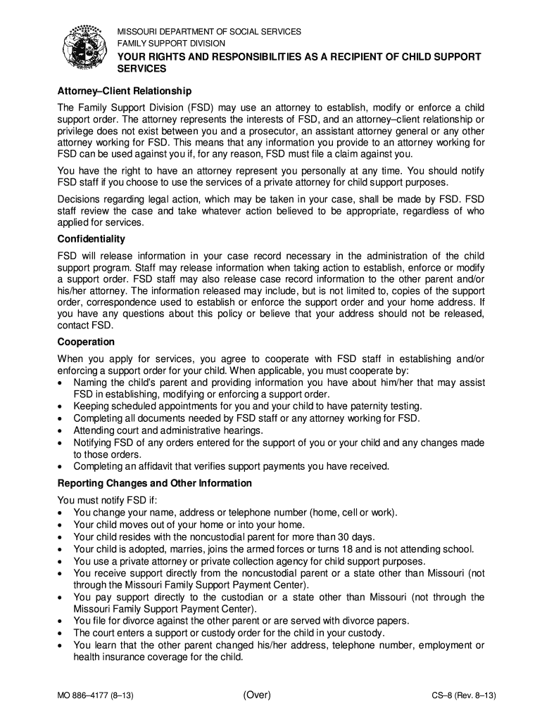 Fillable Online MISSOURI DEPARTMENT OF SOCIAL SERVICES FAMILY SUPPORT ...