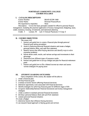 Fillable Online wayneschools NORTHEAST COMMUNITY COLLEGE COURSE ...