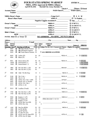 Fillable Online FOUR STATES SPRING WARMUP ENTRY NRHA APHA Approved Fax ...