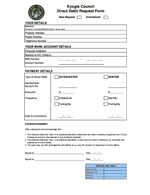 Fillable Online kyogle nsw gov Direct Debit Request Form - Kyogle Council - kyogle nsw gov Fax ...