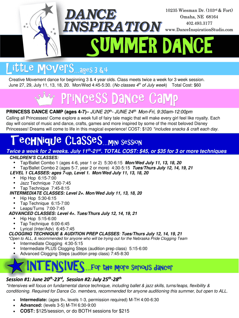 Fillable Online Summer dance - Dance Inspiration Fax Email Print ...