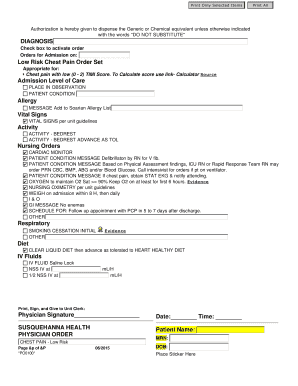 Fillable Online tempportal susquehannahealth Low Risk Chest Pain Order ...