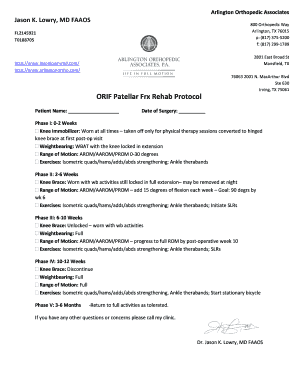 Fillable Online ORIF Patellar Frx Rehab Protocol - Jason k Lowry MD Fax ...