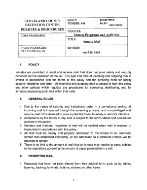 Fillable Online Inmates are permitted to send and receive mail that ...