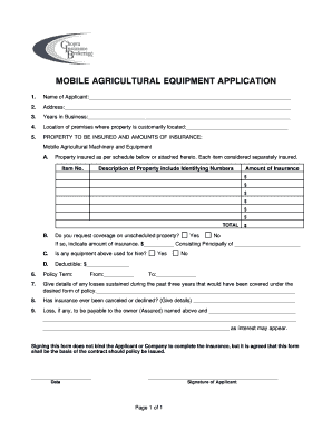 Fillable Online MOBILE AGRICULTURAL EQUIPMENT APPLICATION Fax Email ...