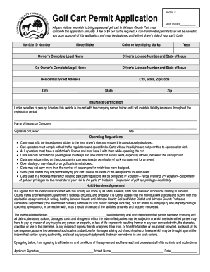 Fillable Online Golf Cart Permit Application - Johnson County Parks Fax Email Print - pdfFiller