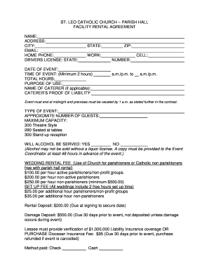 Fillable Online saintleoparishky St. leo catholic church parish hall ...