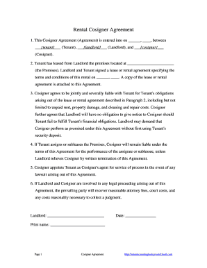 Fillable Online Rental Cosigner Agreement - Best Online Reports Fax ...