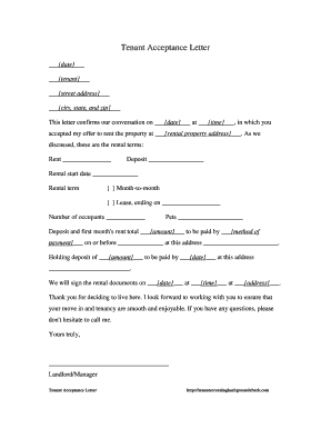 Fillable Online Tenant Acceptance Letter - Tenant Screening Background ...