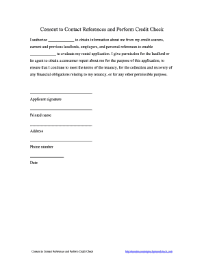 Fillable Online Consent to Contact References and Perform Credit Check ...