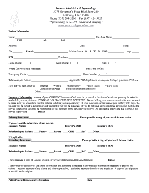 Fillable Online Patient Information Sheet - Genesis OBGYN Fax Email Print - pdfFiller